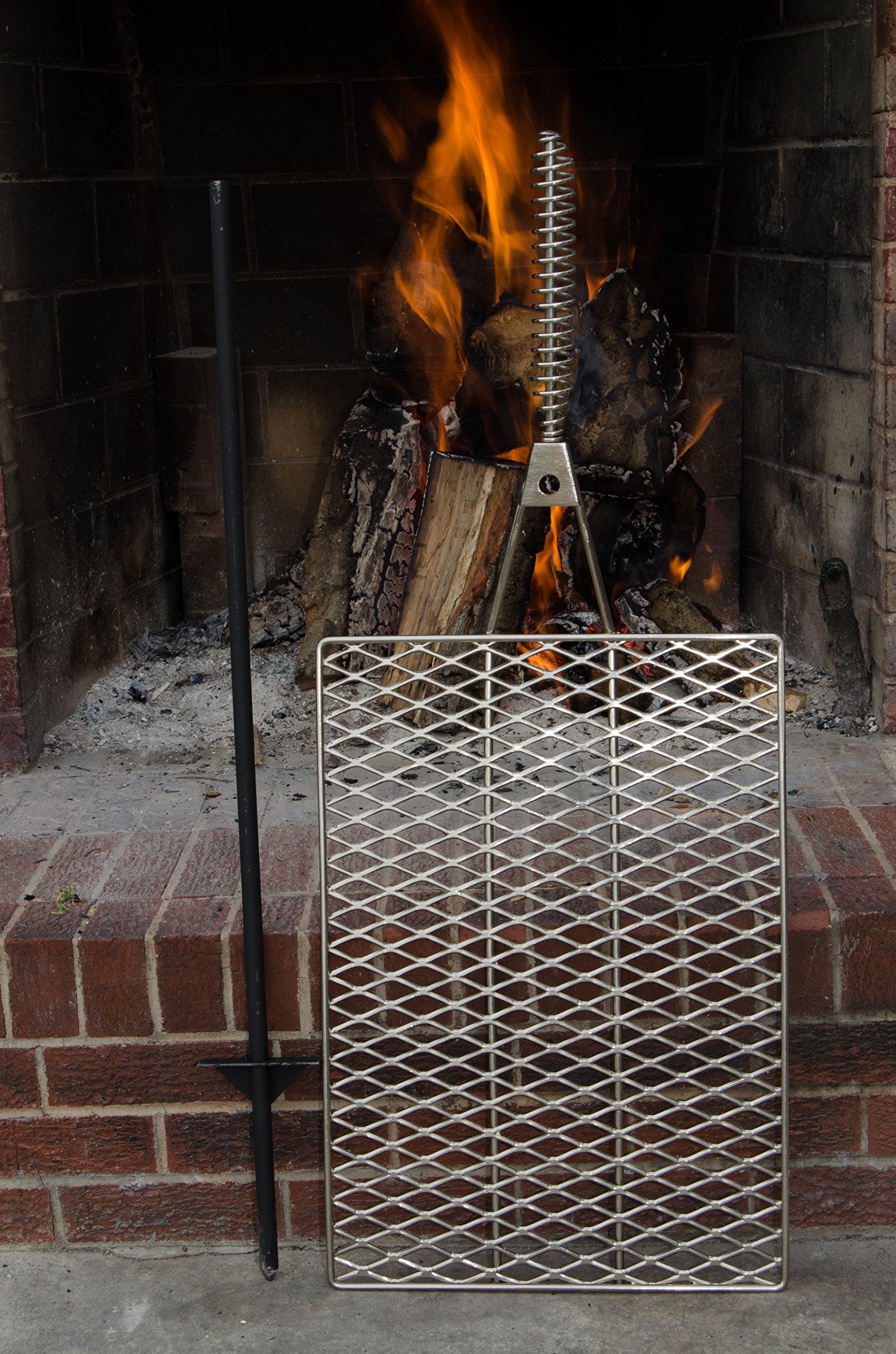 Heavy Duty Large Campfire Grill, Fully Adjustable Swiveling BBQ with long handle, Lifetime Durability, Perfect for Fire pits and rings. Easily portable for camping. Made in USA (15x21)