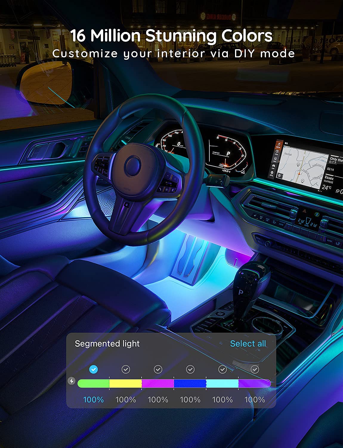 Govee Smart Car LED Strip Lights, RGBIC Interior Car Lights with 4 Music Modes, 30 Scene Options and 16 Million Colors, APP Control 2 Lines Design LED Car Lights for SUVs, DC 12V