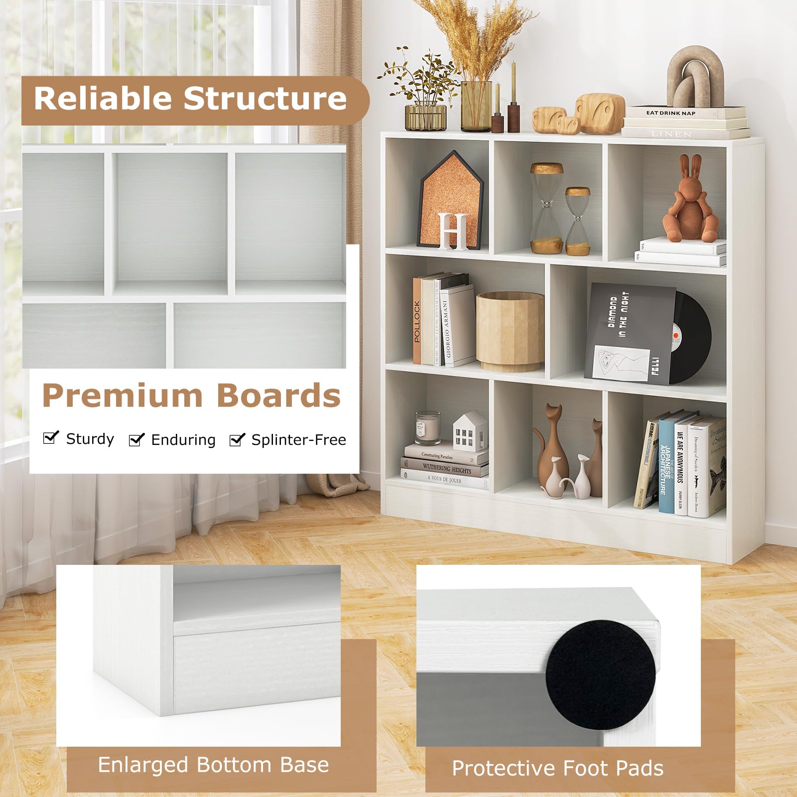 Tangkula 8-Cube Bookshelf, 39.5βL Floor Bookcase with 2 Anti-Tipping Kits, Freestanding Storage Organizer, 4-Tier Display Shelf for Home, Office & Dorms, Natural/White (White, 8-Cube)
