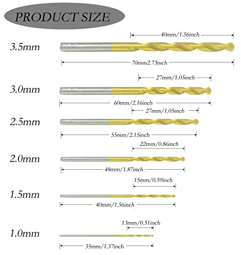 OMYZERO 60 Pcs 1.0mm,1.5mm,2.0mm,2.5mm,3.0mm,3.5mm Drill Bit Set Premium 4341 HSS Micro Drill Bits for Wood, Metal, Steel, Plastic, Aluminum Alloy