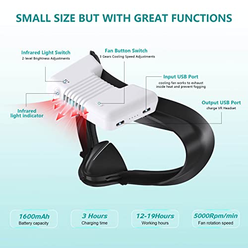 VR Face Pad for Oculus Quest 2, Upgraded Cooling Fan with 3 Cooling Speeds and 2-Brightness Tracking in Dark, Soft PU Face Cover Facial Interface for VR Accessories Fan Cooler with Charging Function