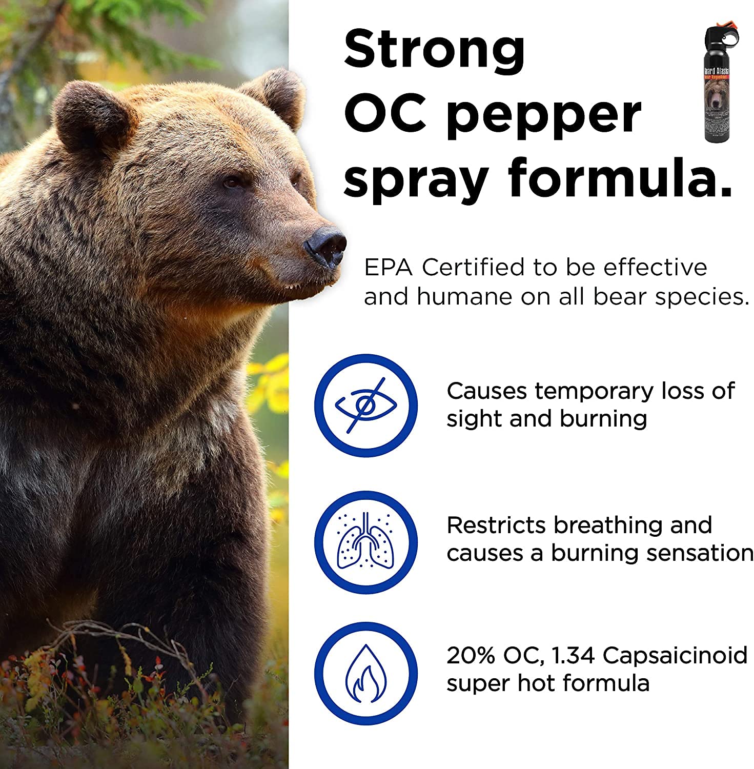Guard Alaska 9 oz. Bear Spray and Pepper Defense Belt Clip Holster - Maximum Strength Pepper Spray for Hiking, Camping, Outdoors, Self Defense (1-Pack)