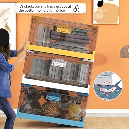 Storage Bins with Lids,Folding Plastic Storage Bin,48 Quart Collapsible Storage Bins with Wheels,Closet Organizers and Storage,Stackable Storage Bins,Storage boxes for Home,Office,1 Pack-Yellow