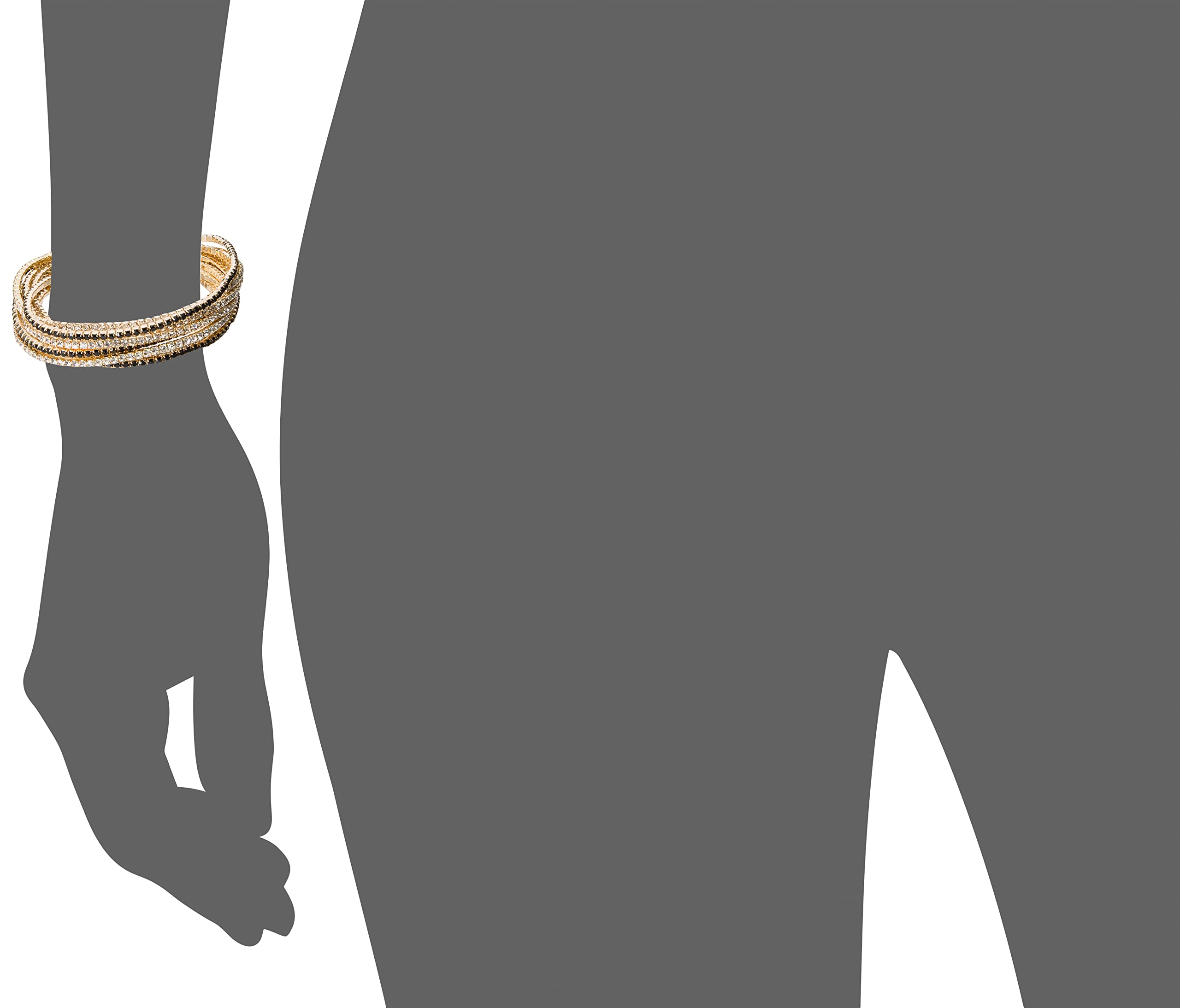 GUESS Goldtone 10 Piece Set with Clear and Black Rhinestone Stretch Bracelets