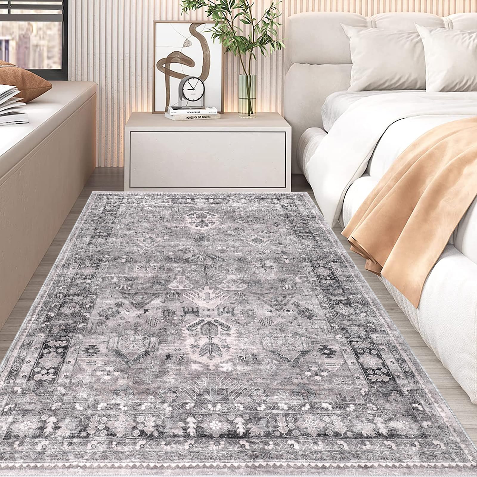 HEBE Washable Area Rug 3x5 Entry Rug Soft Distressed Area Rugs Non Slip Indoor Door Mat Boho Rug Oriental Accent Throw Rug Floor Carpet for Bedroom Kitchen Entryway Bathroom