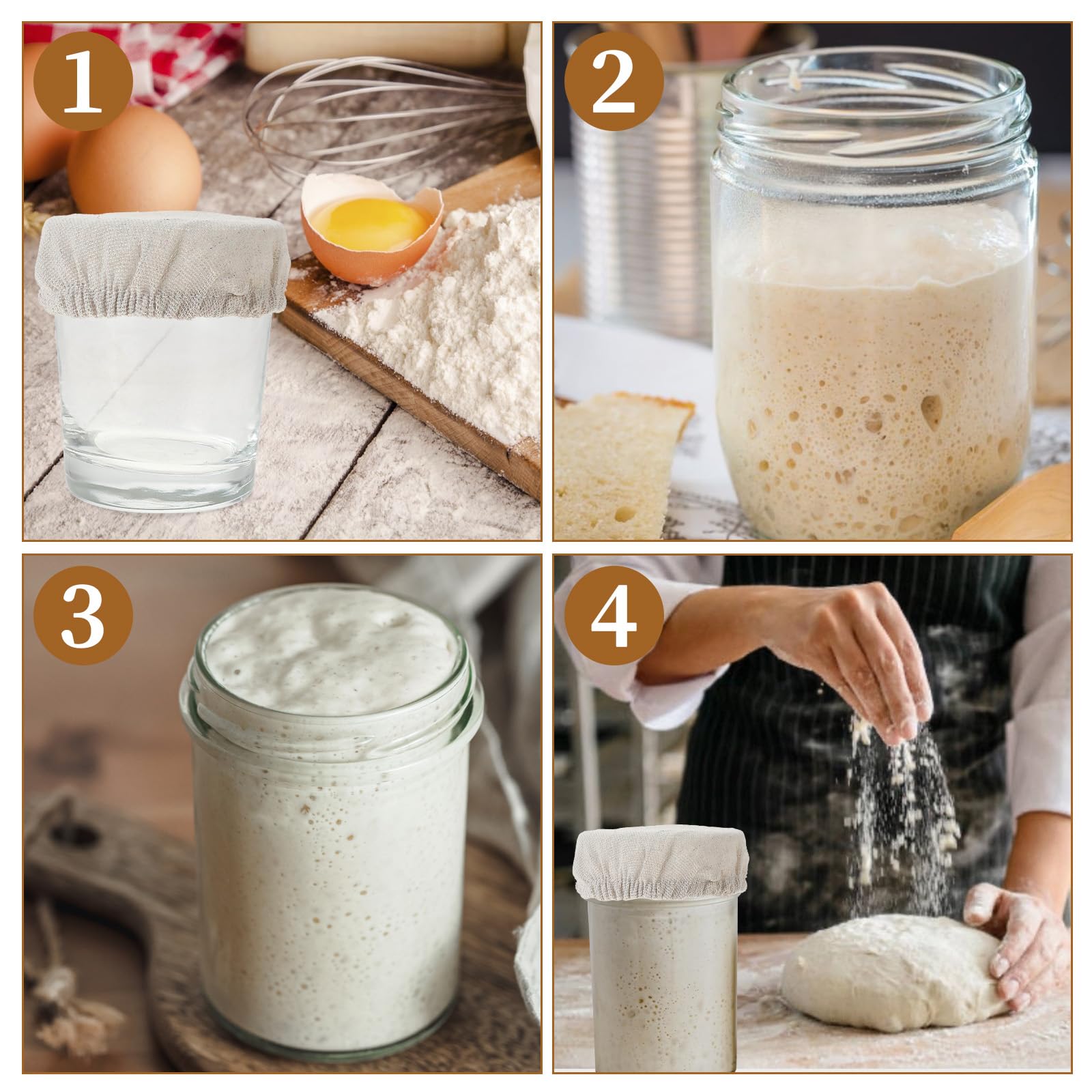 Thinp 5 Pack Sourdough Jar Cover,Sourdough Cover Mason Jar Covers Sourdough Cover Fabric Jar Covers for Sourdough Unbleached Reusable Cloth Covers for Sourdough Starter Jars,Fit Jars Mouth From 3-4"
