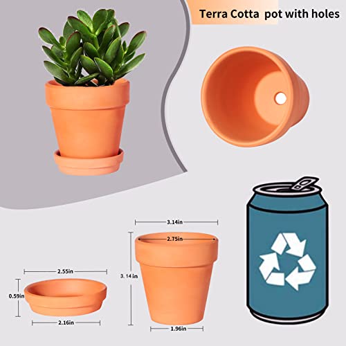 TKSCUSR 3 Inch Terracotta Pots with Saucer-20 Pack,Cactus Terra Cotta Flower Pots with Drainage,Succulent Nursery Clay Pots Great for Plants,DIY Crafts, Wedding Favor