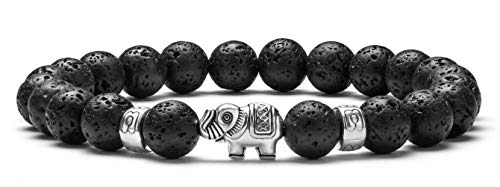 Hamoery Men Women 8mm Lava Stone Essential Oil Diffuser Bracelet Elastic Natural Stone Aromatherapy Anxiety Bracelet Bangle,Elephant(Lava Stone)