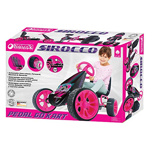 Hauck Sirocco - Racing Go Kart | Pedal Car | Low profile rubber tires | Pedal power auto-clutch free-ride | Adjustable seat - Pink, Large