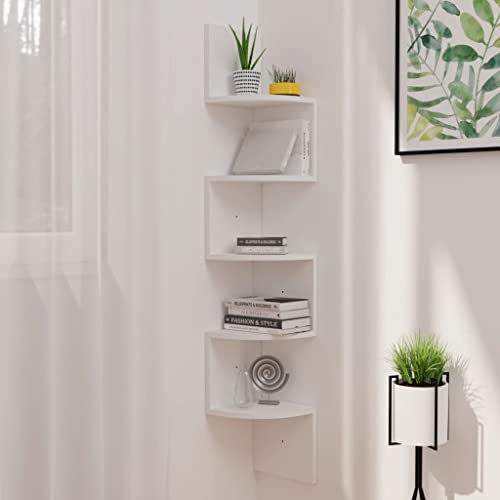Wall Corner Shelf,Wall Decor,Floating Shelves,Wall Mounted Shelves,Storage Display Shelf,Shelving Rack,for Living Room,Bathroom,Office,White 7.5"x7.5"x48.4" Engineered Wood
