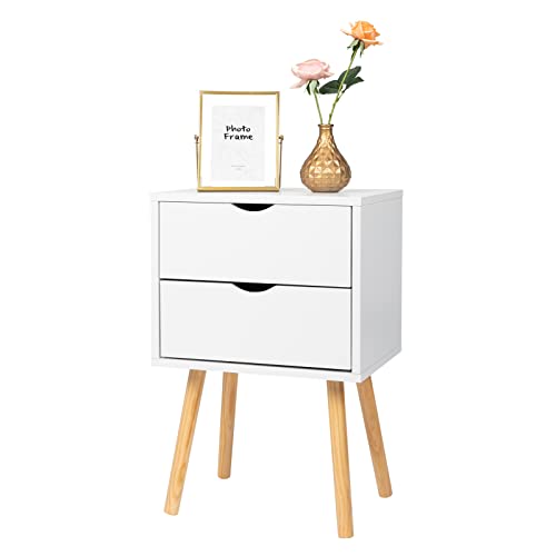 UDeuxff Nightstands,Bedside Table with 2 Drawers &Wood Legs,Wood Accent Table,Side Table End Table for Bedroom,Living Room,Dorm,Easy Assembly (1 Pack)