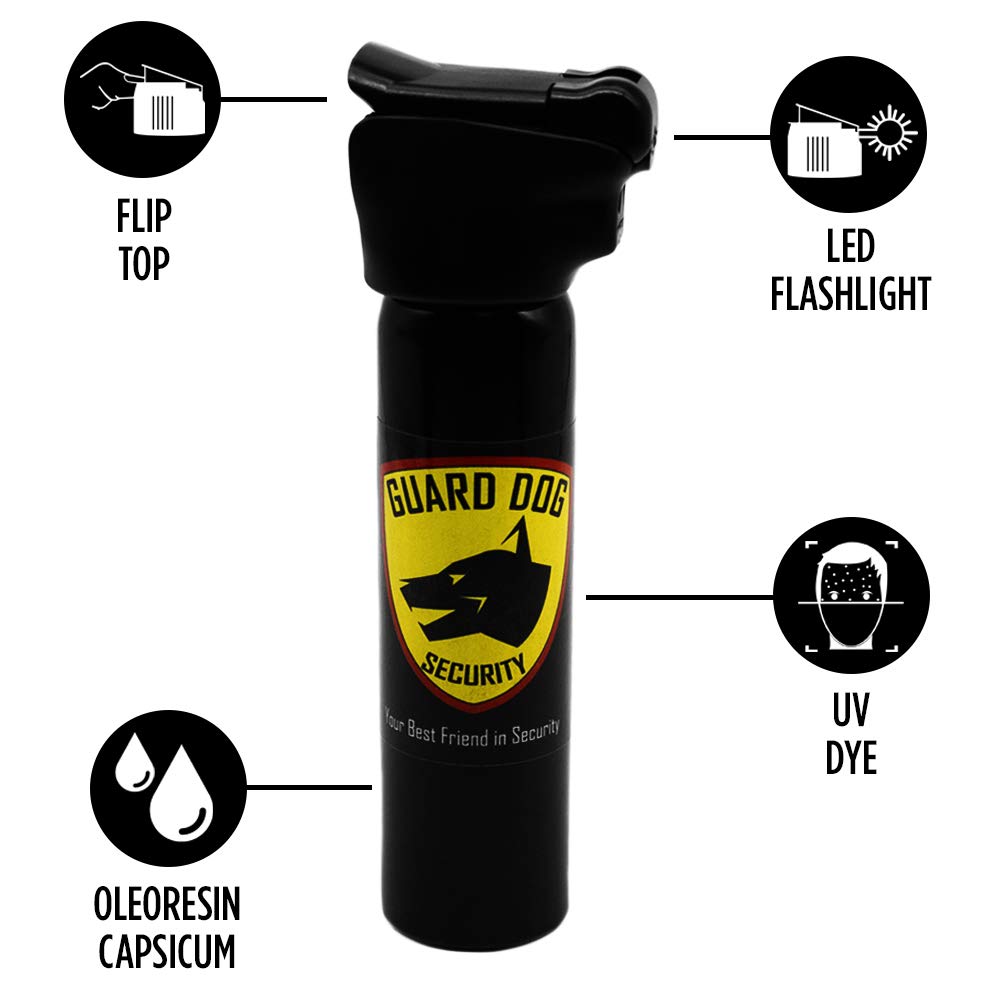 Guard Dog Security Self Defense Pepper Spray - Built-in LED Light β Safety Flip Top Pepper Spray 4 oz