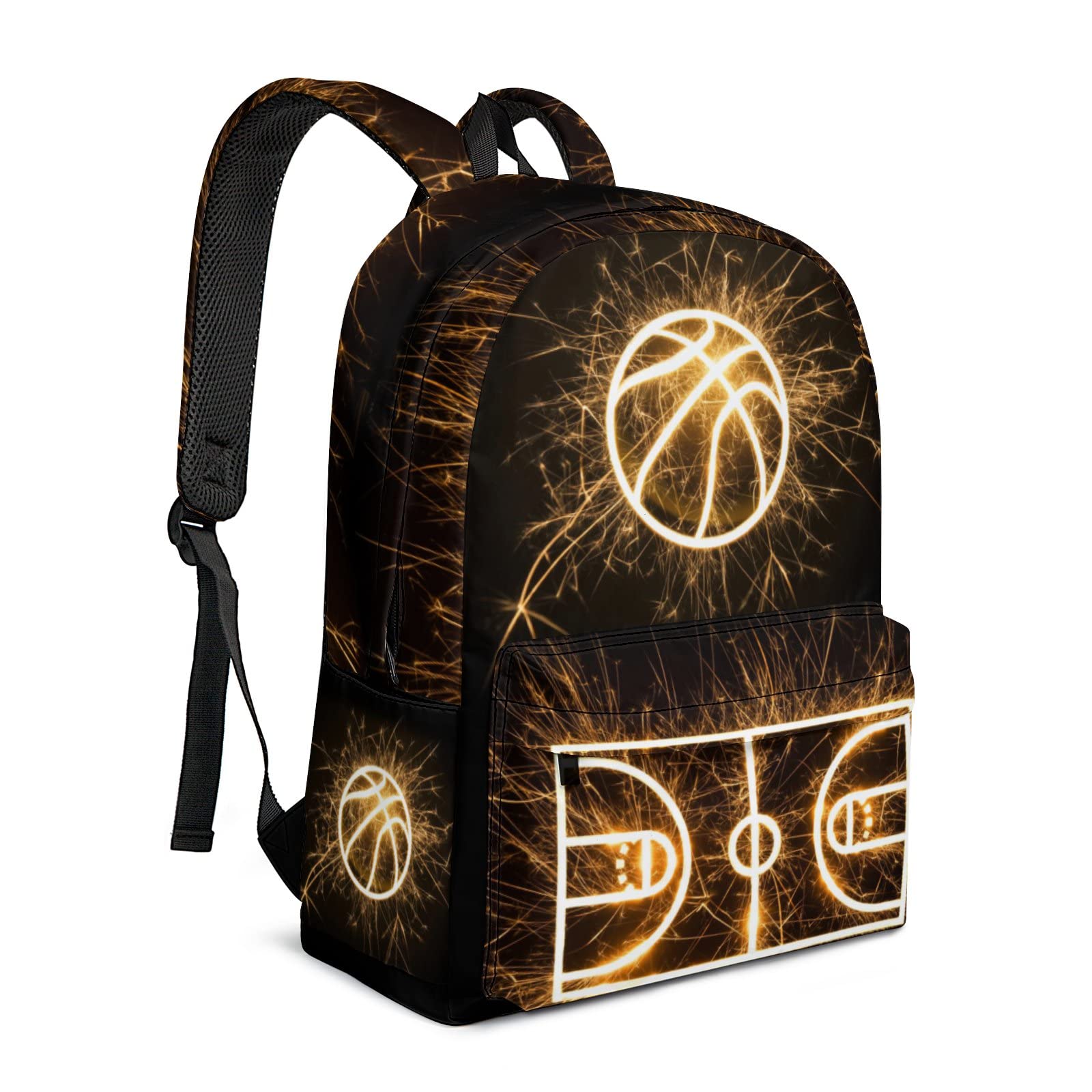 Gsobvpe Backpack for Boys & Girls, Lightweight 17 Inch Bookbag with Bottle Side Pockets for Picnic, Camping (BP-basketball)