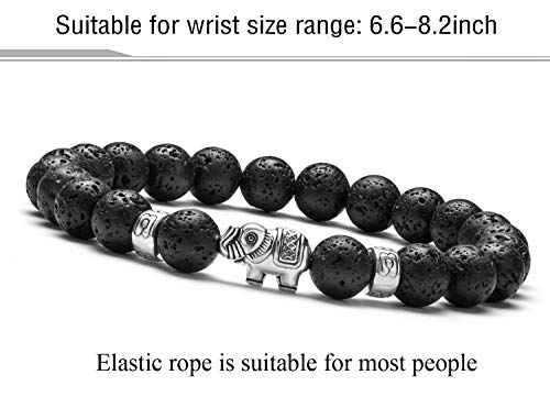 Hamoery Men Women 8mm Lava Stone Essential Oil Diffuser Bracelet Elastic Natural Stone Aromatherapy Anxiety Bracelet Bangle,Elephant(Lava Stone)