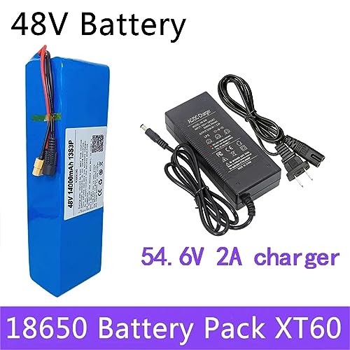 HefddEHY 48V 14Ah Lithium Battery,13S3P Lithium Ion Battery Pack,with XT60 Connector+54.6V 2A Charger,for 200W-750W E-Bike Electric Bicycle Scooter