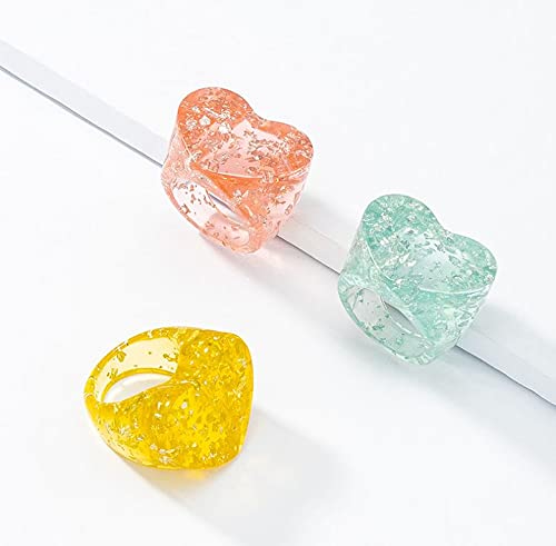 JEWEKY Resin Band Rings Acrylic Heart Stackable Ring Sets Colorful Rings Accessory Jewelry for Women