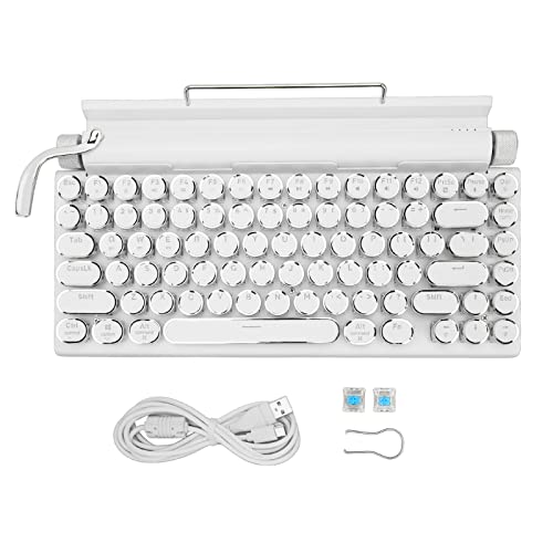 Rosvola Mechanical Keyboard, Ergonomic 83 Keys Blue Switch Round Keycaps Gaming Keyboard for Laptop (White)