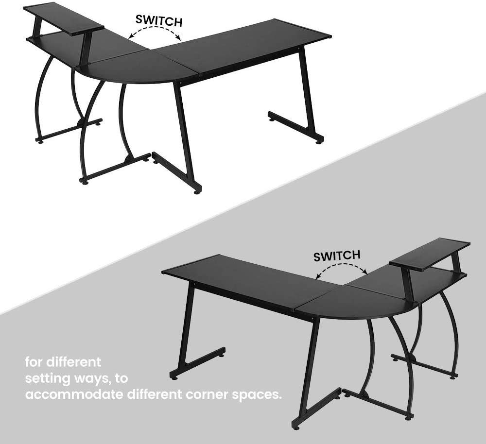 GreenForest L Shaped Corner Desk, 58.1β x 44.3β Computer Gaming Desk with Shelf PC Laptop Workstation for Home Office, Black