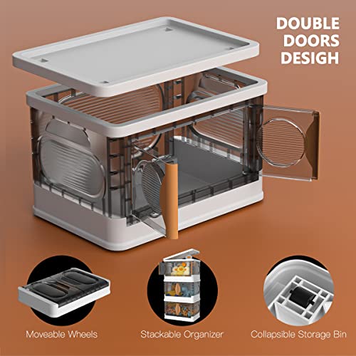 Storage Bins with Lids, 10.6 Gal Closet Organizers, Collapsible Storage Bins, Stackable Folding Storage Box, Dorm Storage Bins with Lids and Doors