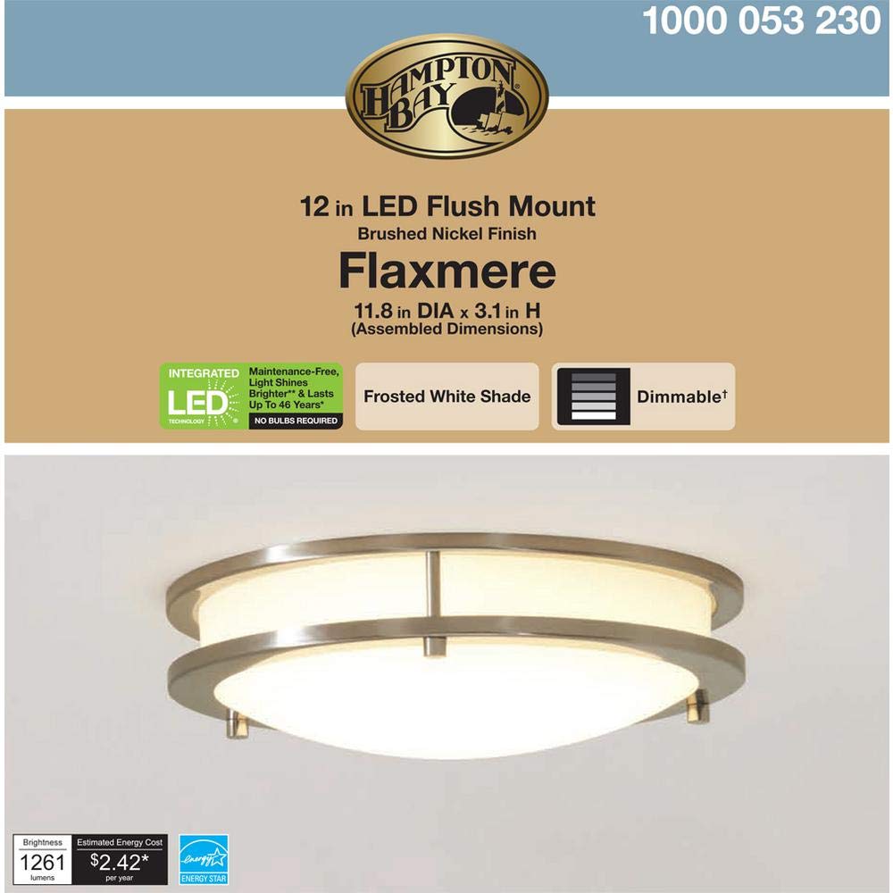 Hampton Bay HB1023-35 Brushed Nickel LED Low-Profile Flush Mount with Frosted White Shade