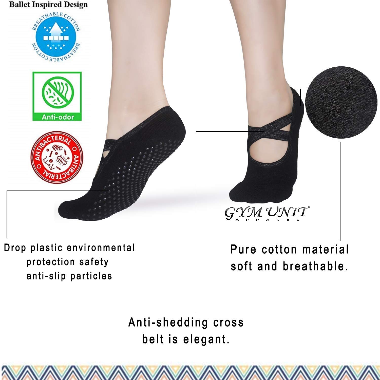 Gym Unit Apparel Non slip sock Bundle, 2 styles, Pilates socks with straps nonslip grip, yoga socks nonslip non skid socks, for Barre, Dance, yoga, Pilates, Ballet, home leisure