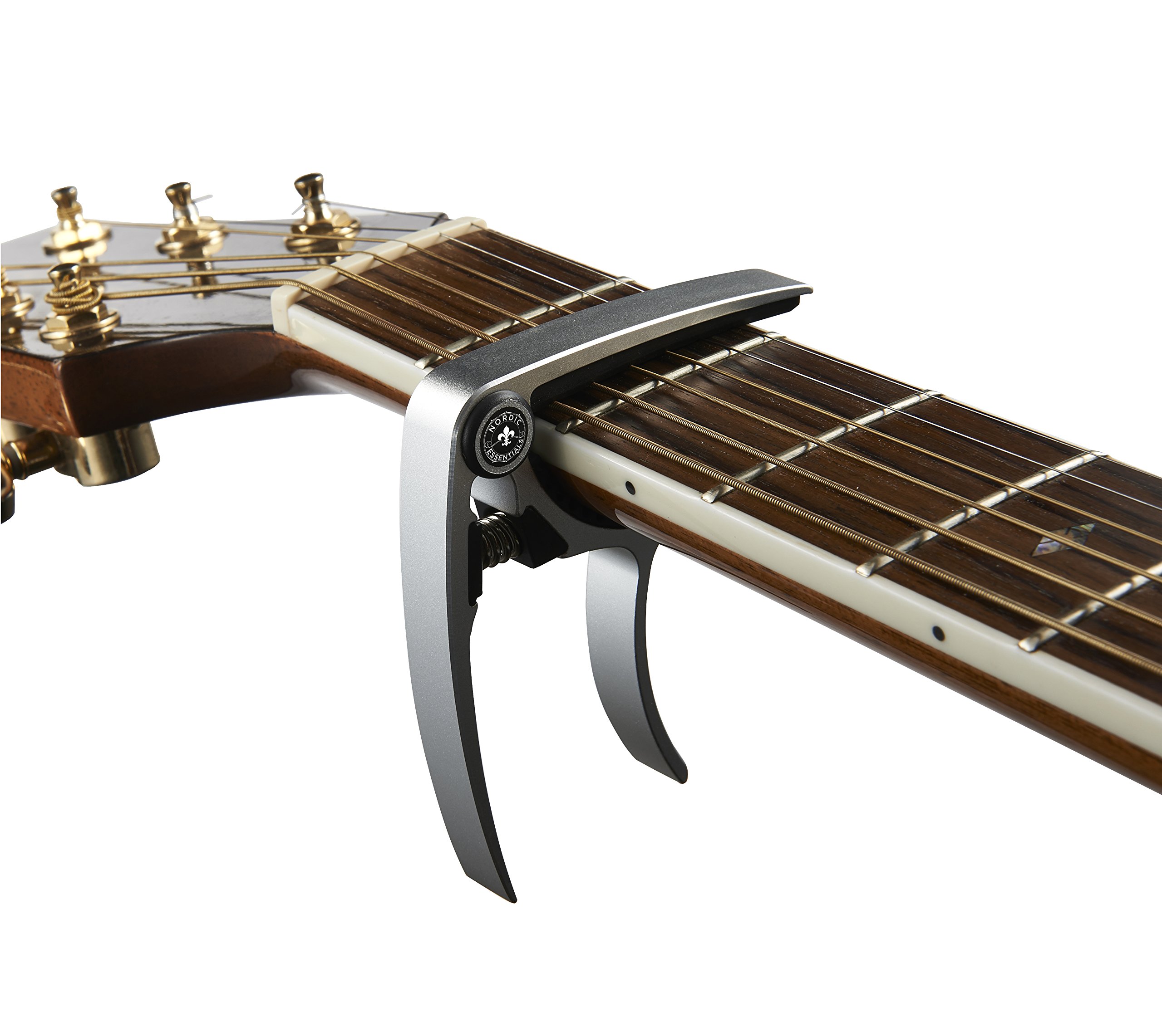 Guitar Capo (2 Pack) for Guitars, Ukulele, Banjo, Mandolin, Bass - Made of Ultra Lightweight Aluminum Metal (1.2 oz!) for 6 & 12 String Instruments - Nordic Essentials, Black+Silver