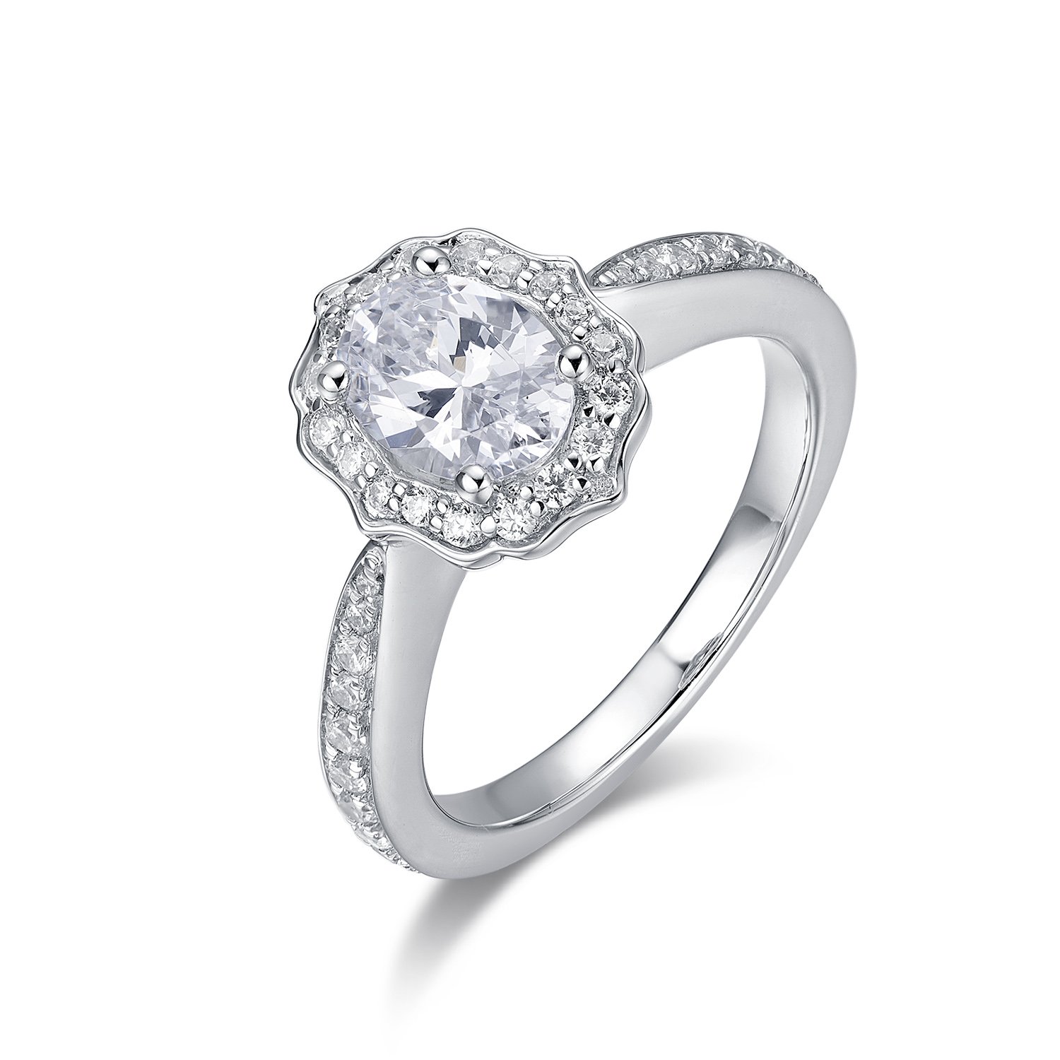 HAFEEZ CENTER 4-Prong Set 6x8mm 1 Carat Oval Cut Vintage Floral Moissanite Engagement Ring (Moissanite,6)