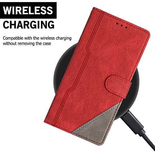 Wallet Case Compatible with Oppo Reno 6Pro 5G Case, Reno 6Pro 5G Wallet Case Slim PU Leather Phone Case Flip Folio Leather Case Card Holders Shockproof Protective Case with Wrist Strap ( Color : Verme