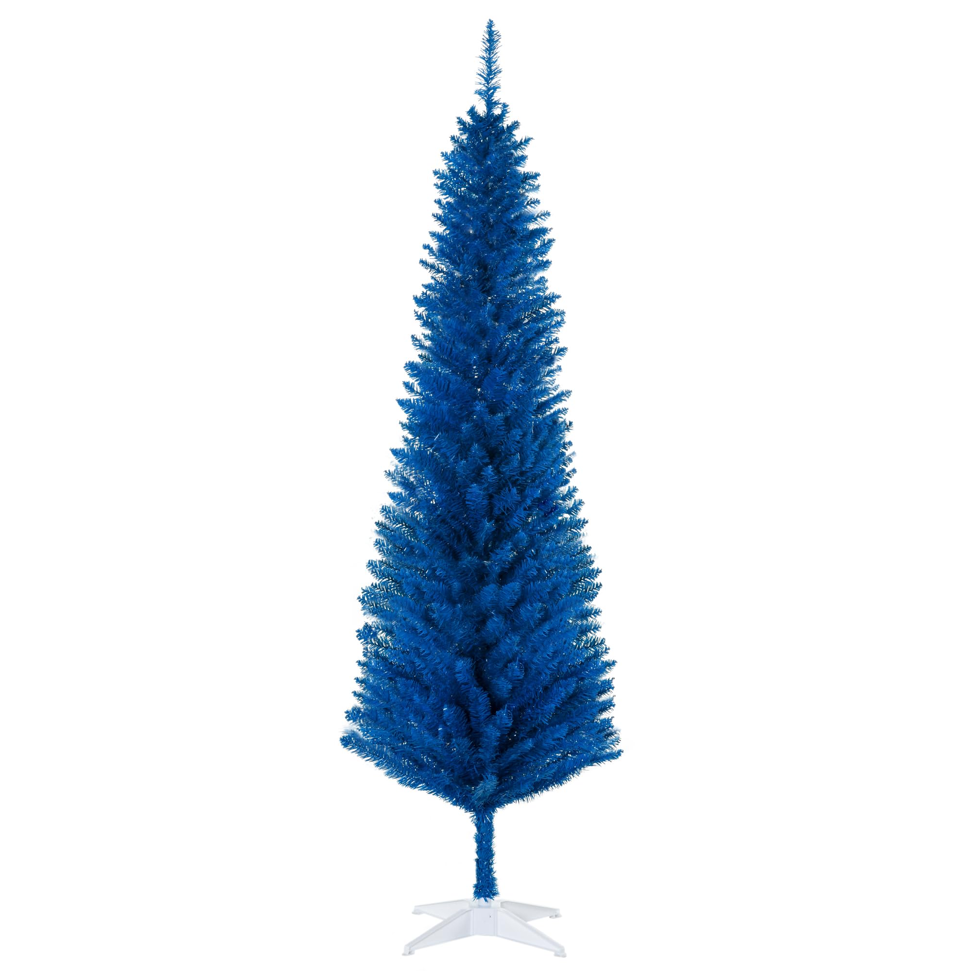 HOMCOM 6' Artificial Pencil Christmas Tree, Slim Xmas Tree with 390 Realistic Branch Tips and Plastic Stand, Blue