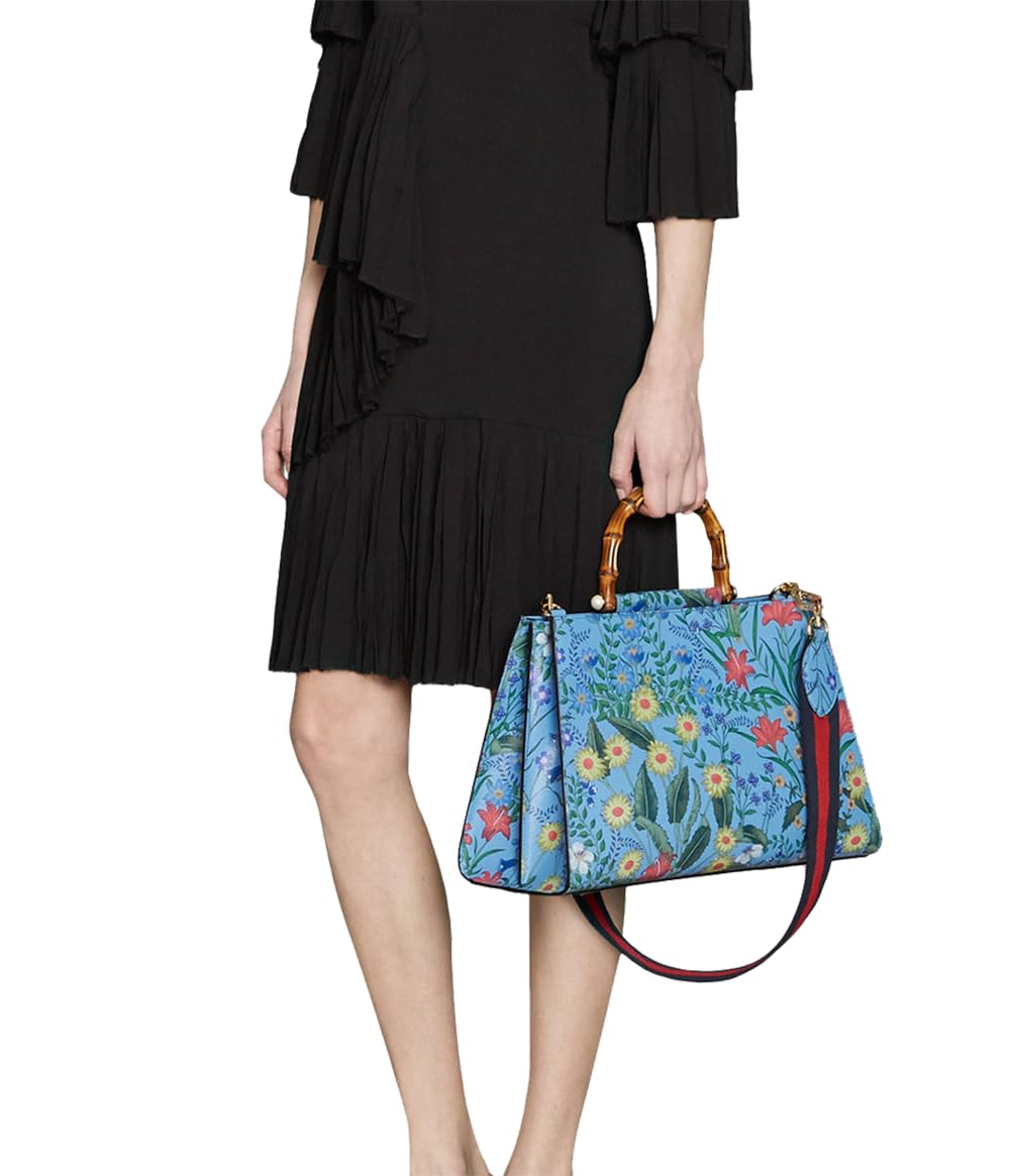 Gucci Flora Azure Shanghai Blue Large Floral Handbag Italy Bag Handbag Flower Bamboo New