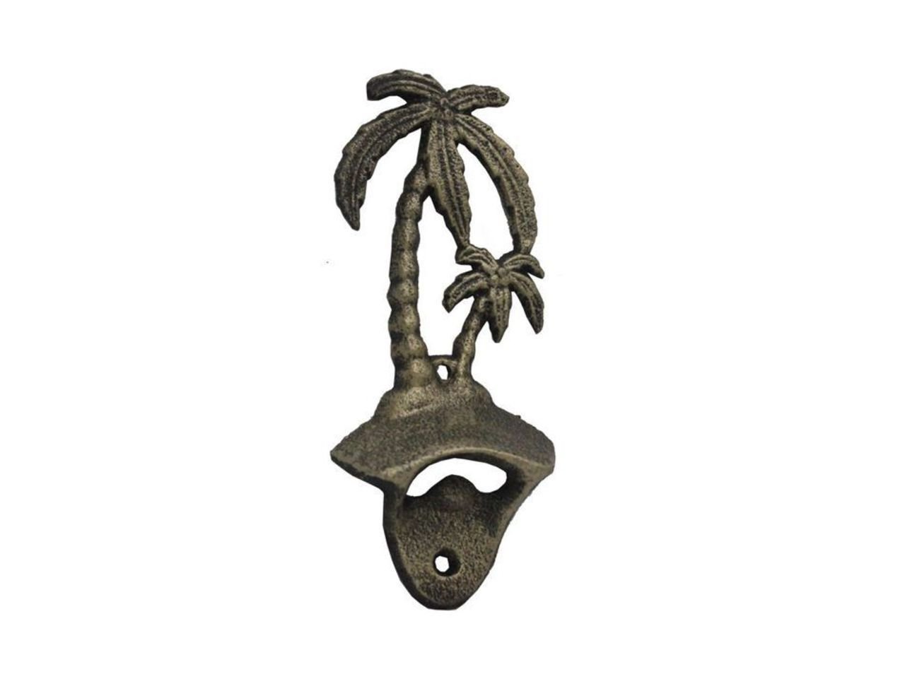 Hampton Nautical Rustic Gold Cast Iron Wall Mounted Palm Tree Bottle Opener 6" - Coastal Home Decor - Beach Decorating