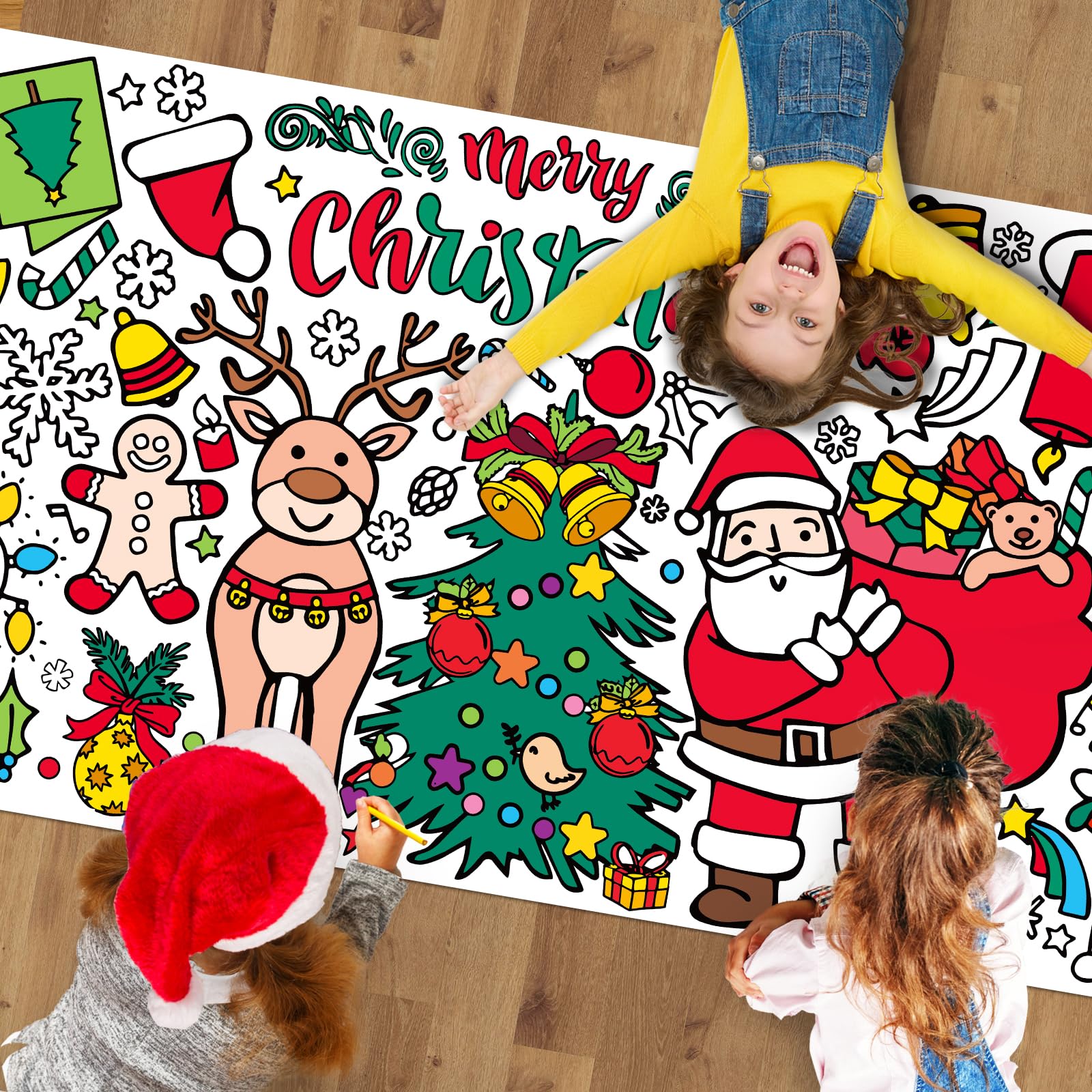 Tetor Christmas Giant Coloring Poster/Tablecloth-Christmas Crafts for Kids-30 x 72 Inches Jumbo Paper Coloring Banner Kids Gifts Activities Toys Party Decorations (Christmas)