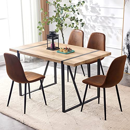 Ufurpie 5 Piece Dining Table Set, Modern Dining Chairs Set of 4, Mid Century Kitchen Table and 4 Leather Chairs, Perfect for Dining Room,Kitchen, Breakfast
