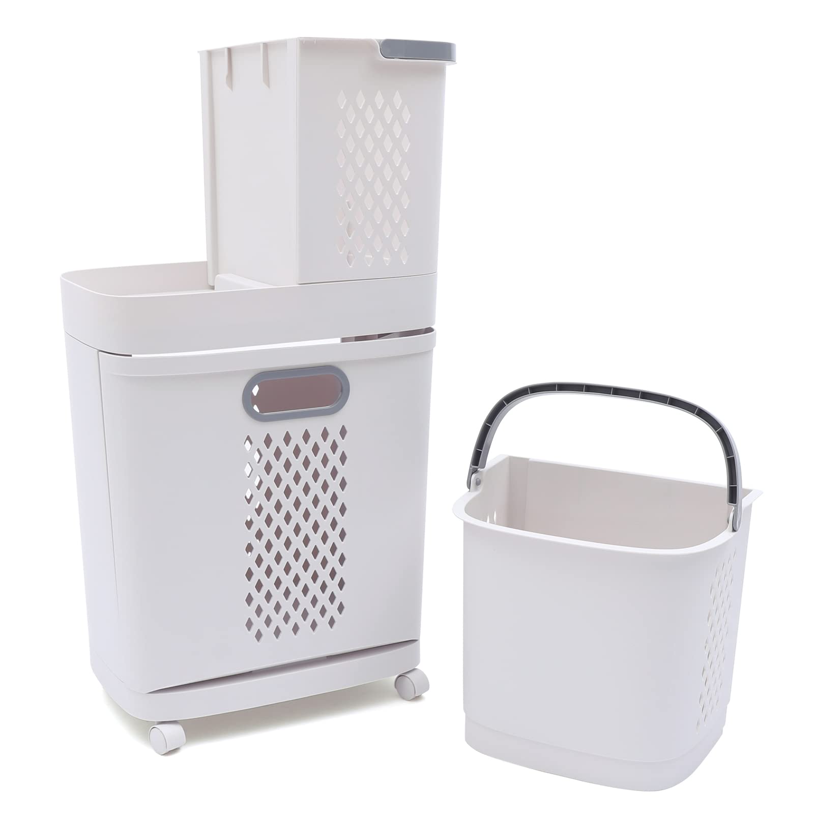 Shikiy 3-Tier Laundry Hamper with Wheels, Movable Household Laundry Basket Rolling Cart Organizer with Wheels Compact Car Basket Shelf for Bedroom Balcony Laundry Table (17.32 * 12.2 * 29.13inch)