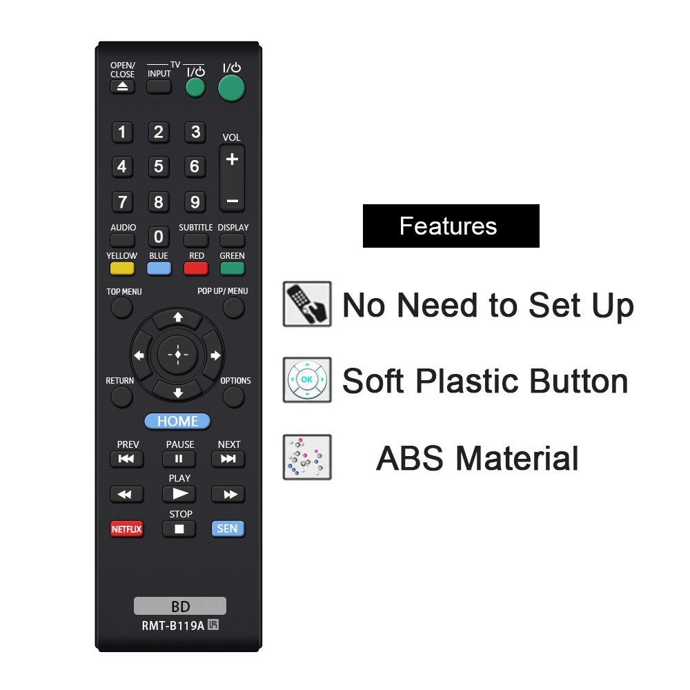 Gvirtue Blu Ray Remote Control Compatible Replacement for Sony RMT-B119A Remote(DVD Player), Applicable BDP-S3100 BDP-S5100 BDP-S590 BDP-S390 BDP-S1100 BDP-BX110 BDP-BX510 BDP-BX59 BDP-BX39