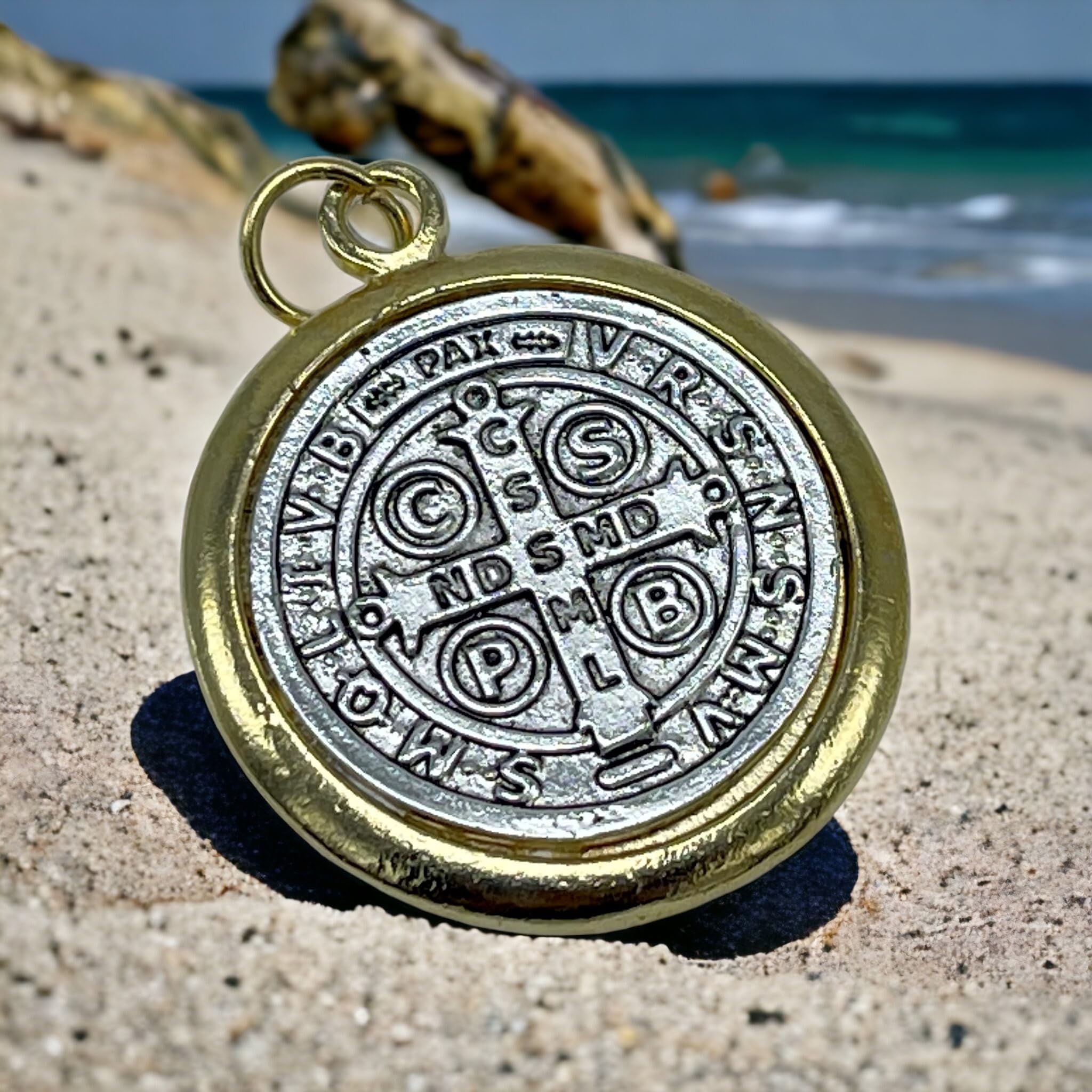 hand made St Benedict Jubilee Exorcism Medal 1.5 inch Two Tone with Prayer Card/MRT/Medal Pendant/medalla de San Benito en Dos tonos con tarjetita de oracion