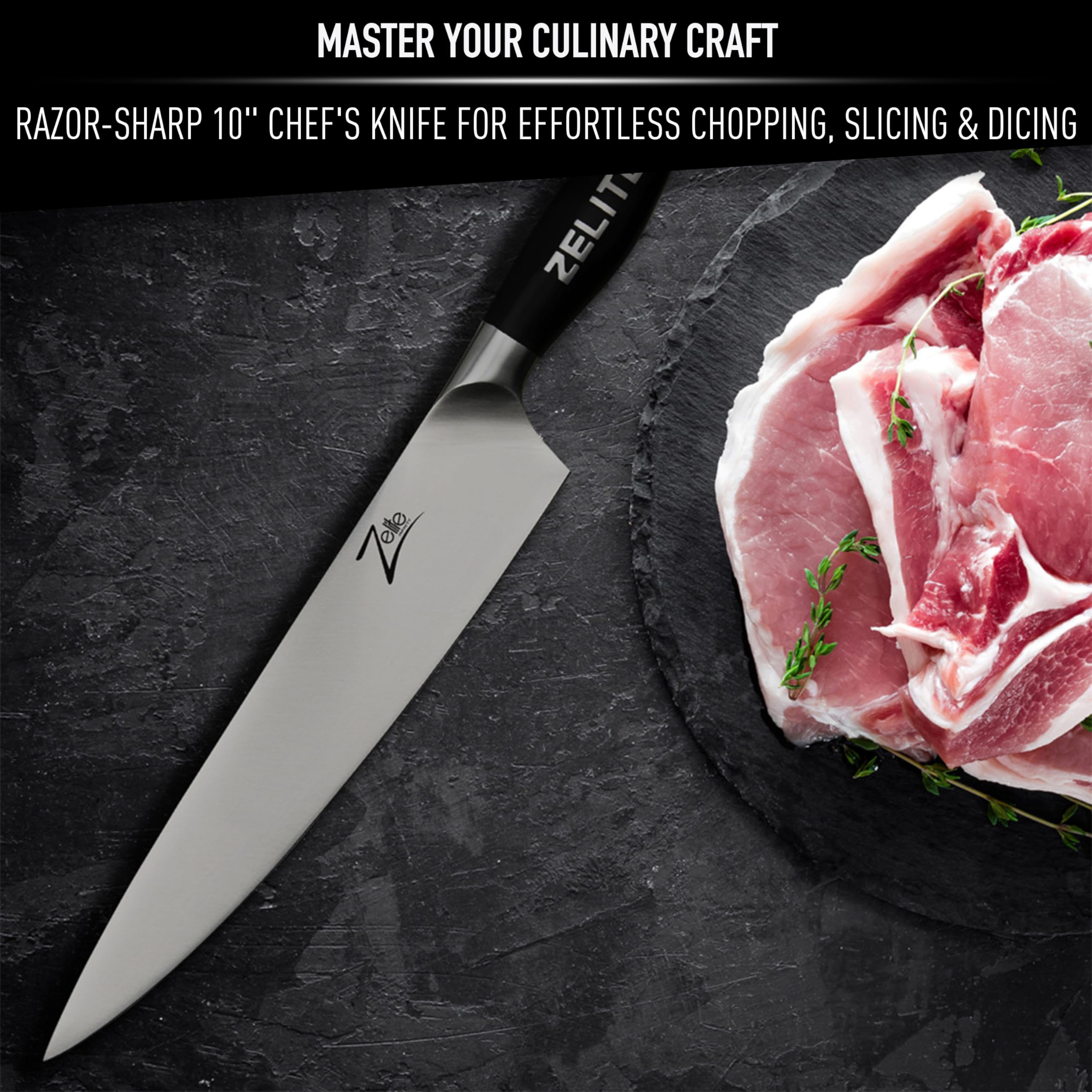 Zelite Infinity 10 Inch Chef Knife - German High Carbon Stainless Steel Chef's Knife for Kitchen; Razor Sharp Cutting Knife with Ergonomic Handle - Comes in Luxurious Gift Box