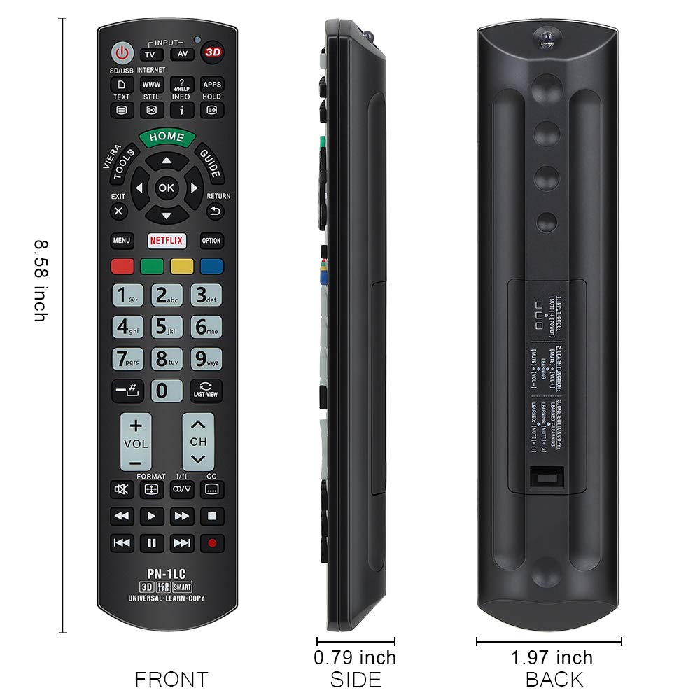 Gvirtue Universal Replacement Remote Control Compatible for Panasonic-Remote-Control LCD LED 3D Smart 4K Ultra HD TV with Netflix and Viera Link Buttons