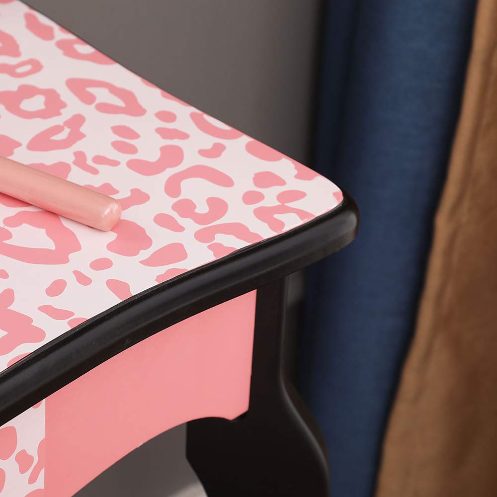 Guangshuohui Vanity Set with Mirror and Stool for Girls, Makeup Dressing Table with Drawer, Make Up Vanity Desk Princess Vanity Table for Girls (Red Leopard Print)