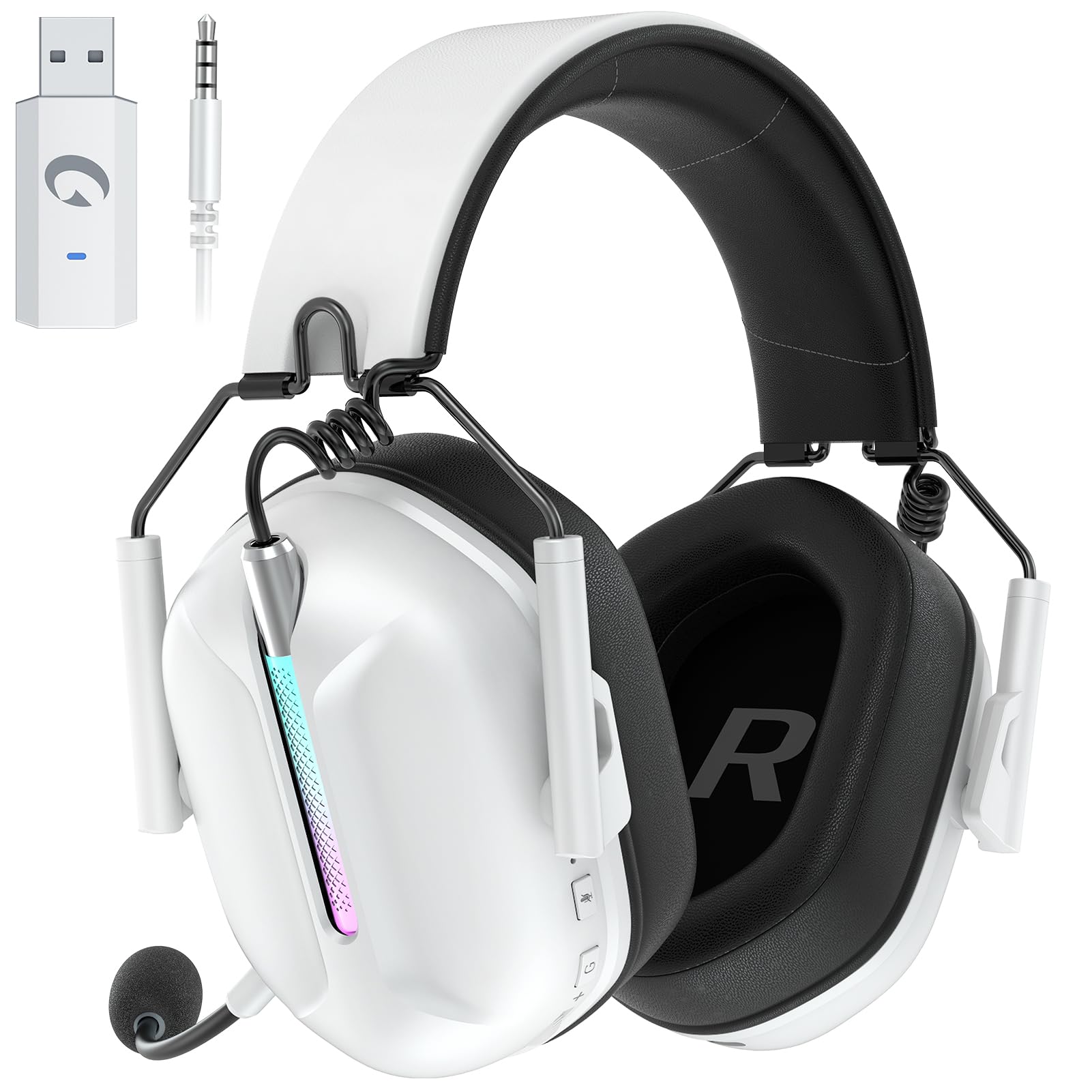 Gvyugke Wireless USB Gaming Headphones with Microphone for PS5, PS4, PC, Nintendo Switch - Bluetooth 5.2, Ergonomic Design, 40H Battery (White)