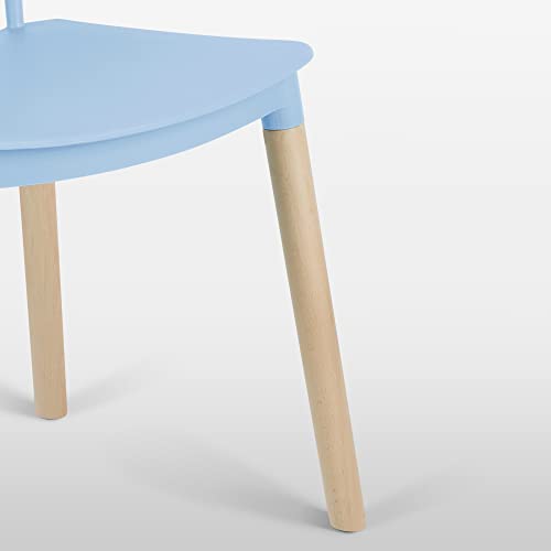 Simpol Home DSW Armless Modern Plastic Chairs with Wood Legs for Living, Bedroom, Kitchen, Dining,Lounge Waiting Room, Restaurants, Cafes, Set of 4, Blue Light