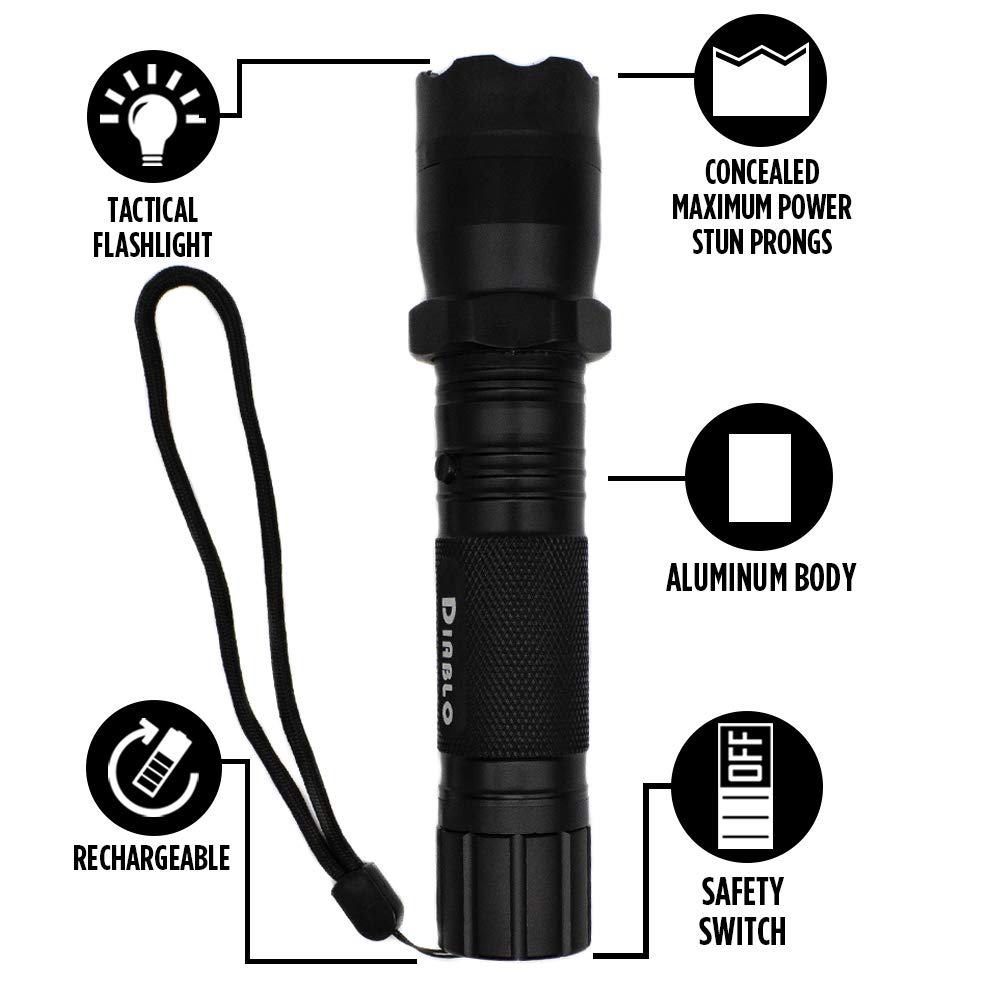 Guard Dog Diablo Stun Gun β Tactical Stun Gun with LED Flashlight β Police Strength Stun Gun with Concealed Technology β Free Holster - Rechargeable Battery