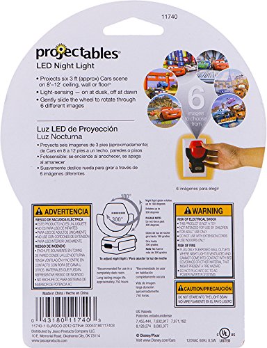 Projectables Pixar Cars LED Kids Night Light, Plug-In, Projector, Dusk-to-Dawn, Lightning McQueen, Mater, Holly, for Hallway, Bedroom, Nursery, Playroom, Gaming Room, 11740