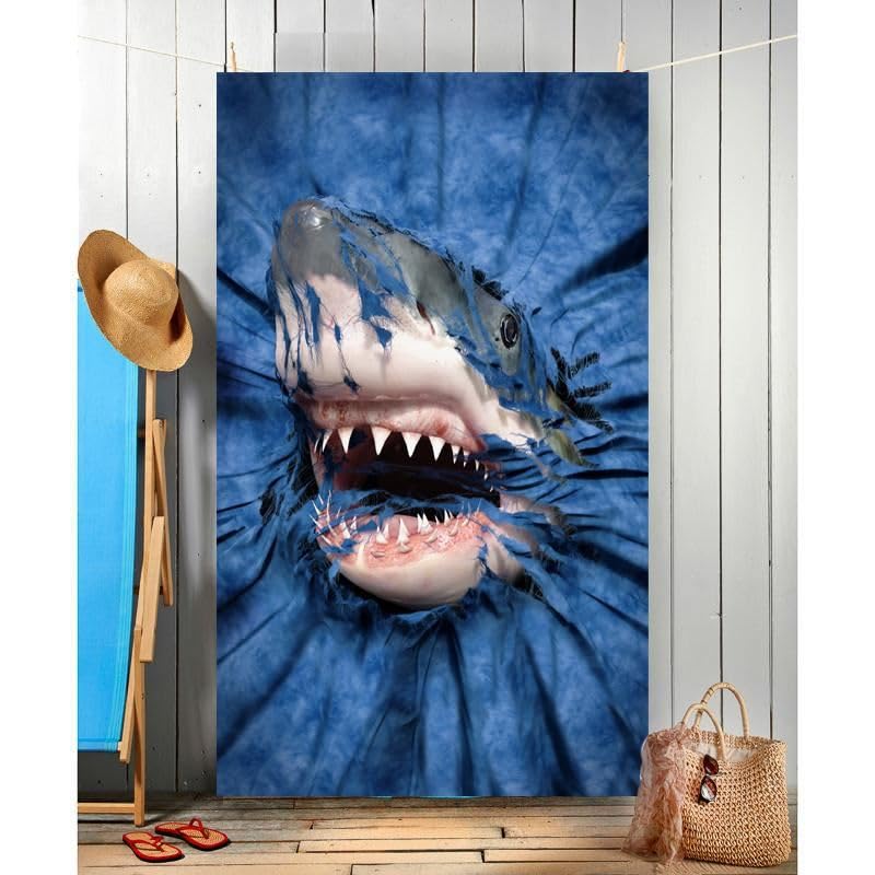 Wild Star Hearts Shark Rip Beach Towel Bath Swimming Pool Fast Drying Lightweight Towel, 60'' x 29''