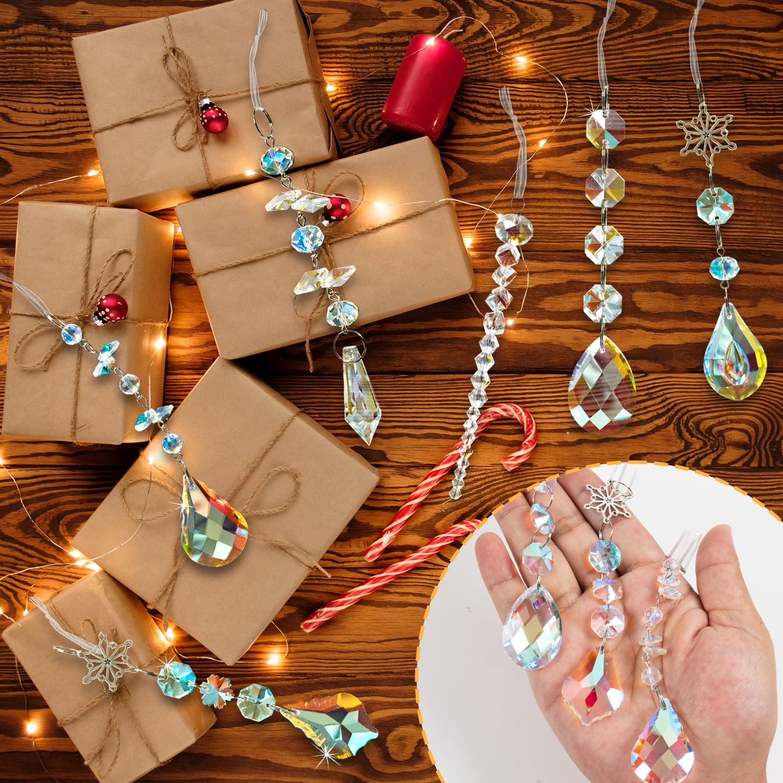 GuassLee Christmas Crystal Prism Ornaments for Christmas Tree - 6pcs Iridescent Teardrop Crystal Glass Sun Catcher for Christmas Decorations Indoor Tree Birthday Party Decor