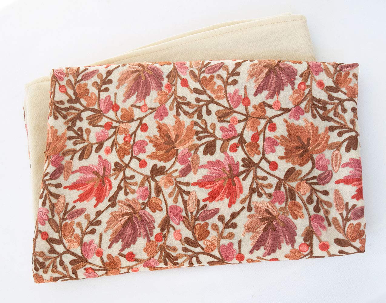 Heirloom Quality. Heavy Embroidered Wool Shawl with Dense Crewel Flowers in Autumnal Colors. Over-sized Wrap.