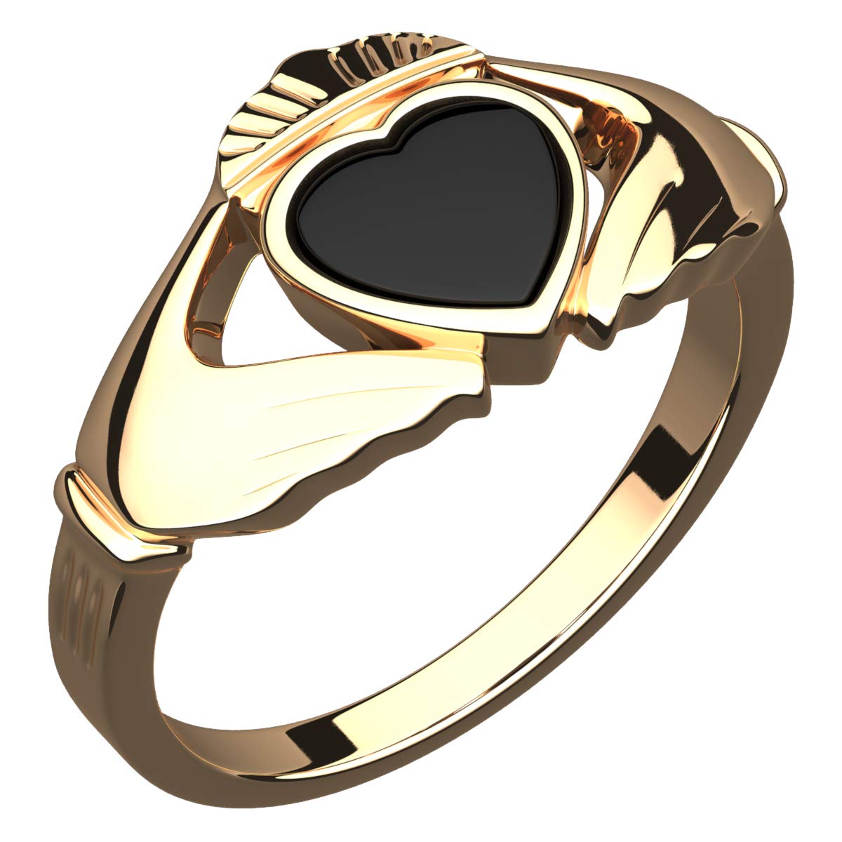 GWG Women's Rings Gift 18K Gold Plated Sterling Silver Claddagh Ring Unusual Black Enamel Heart - 5 for Women