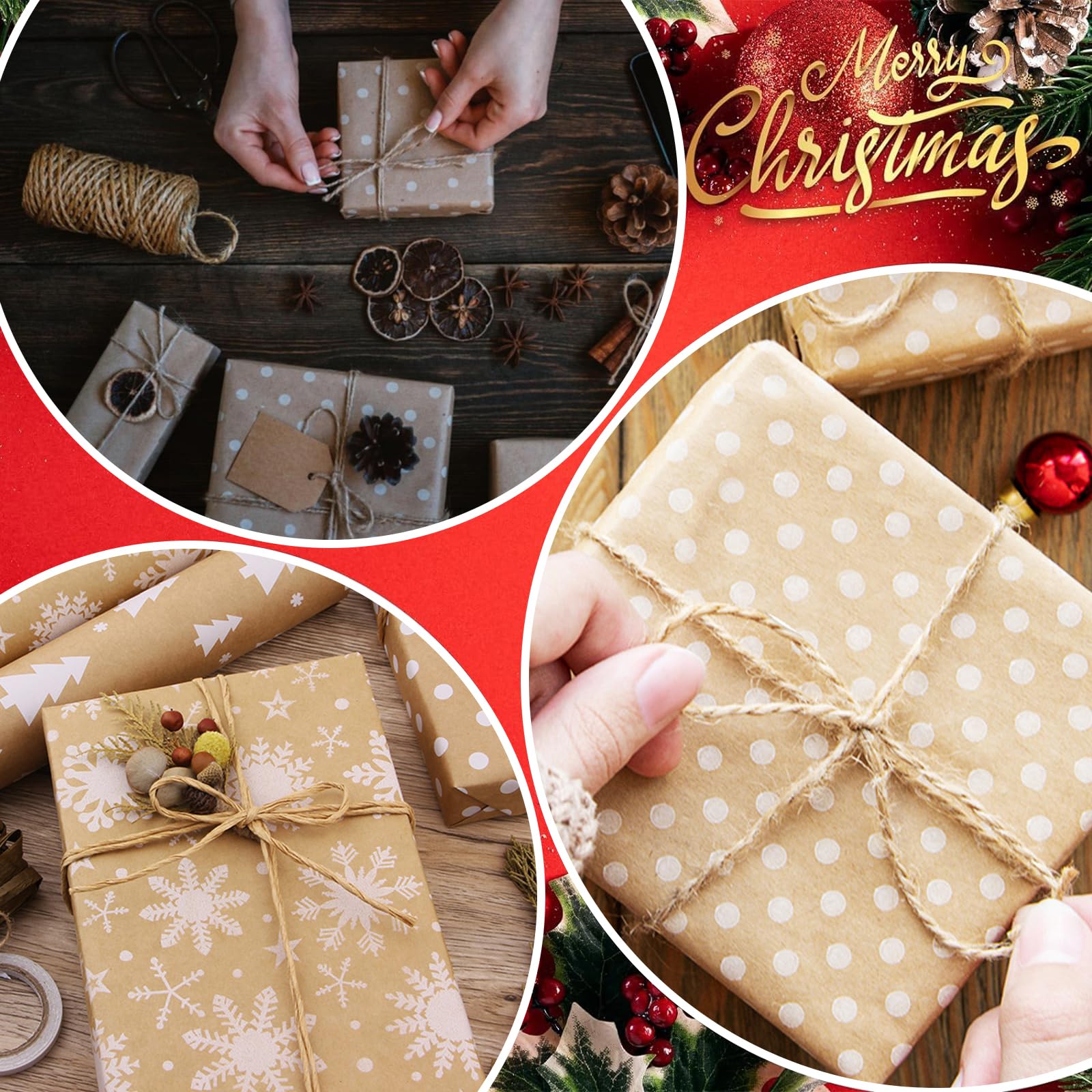 STEZHOU Wrapping Paper Set,5 Sheets Kraft Brown Recycled Gift Wrapping Paper,16.75 x 39.75 inches per sheet,Birthday,Wedding,Valentine's Day, Christmas,Baby Showe,Winter Solstice