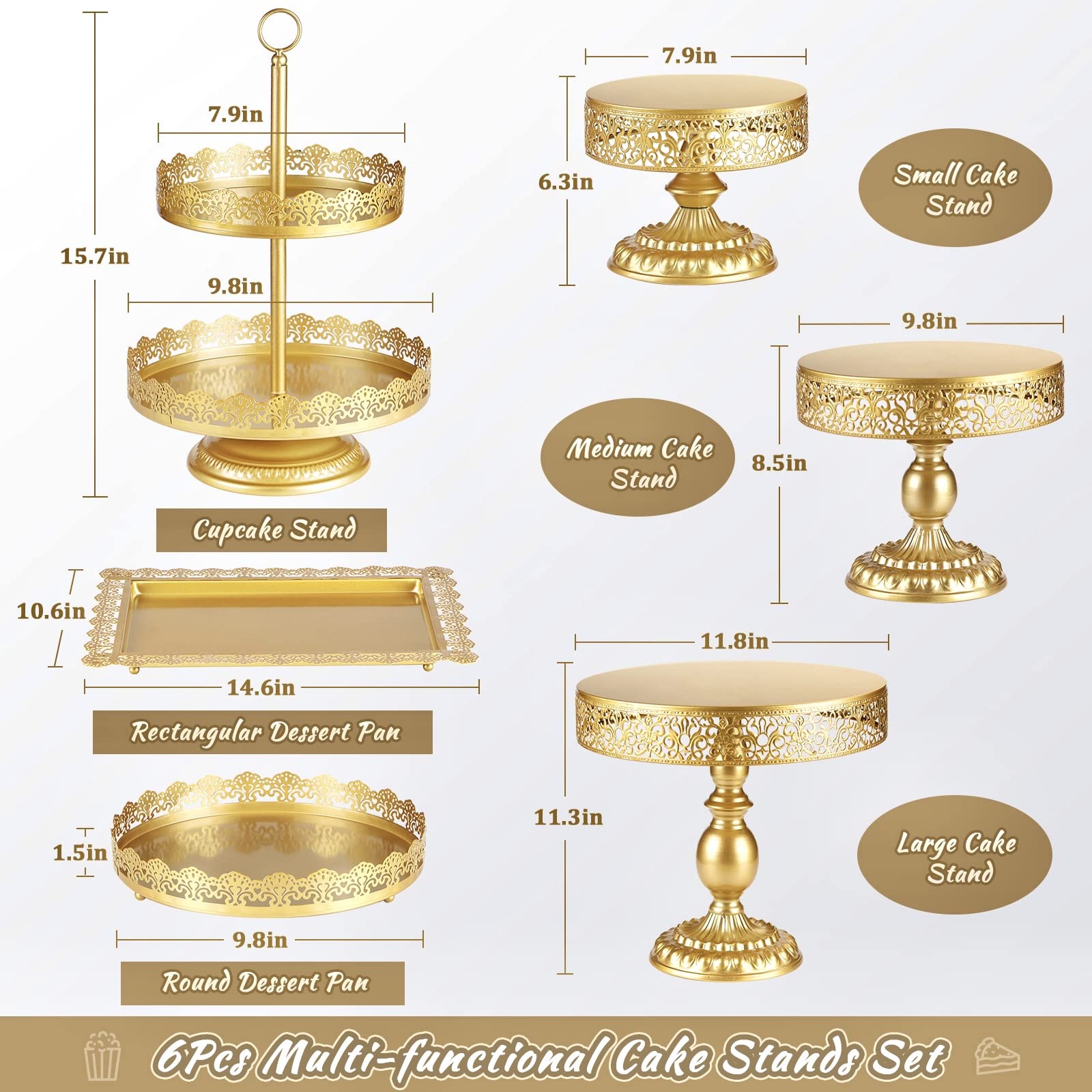 Gold Cake Stands Set for Dessert Table,6 Pcs Wedding Cake Stand&Cupcake Stand Set,Serving Plate Dessert Table Display Set for Wedding/Birthday Party/Home Decoration/Graduation Party (6 Pieces)