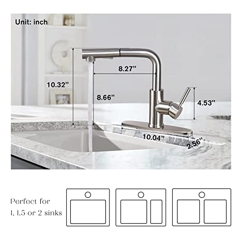 Peppermint Kitchen Faucets Designer Brushed Nickel Pull Down Kitchen Sink Faucet with Pull Out Sprayer Single Lever Faucet for Kitchen Sink RVs Modern